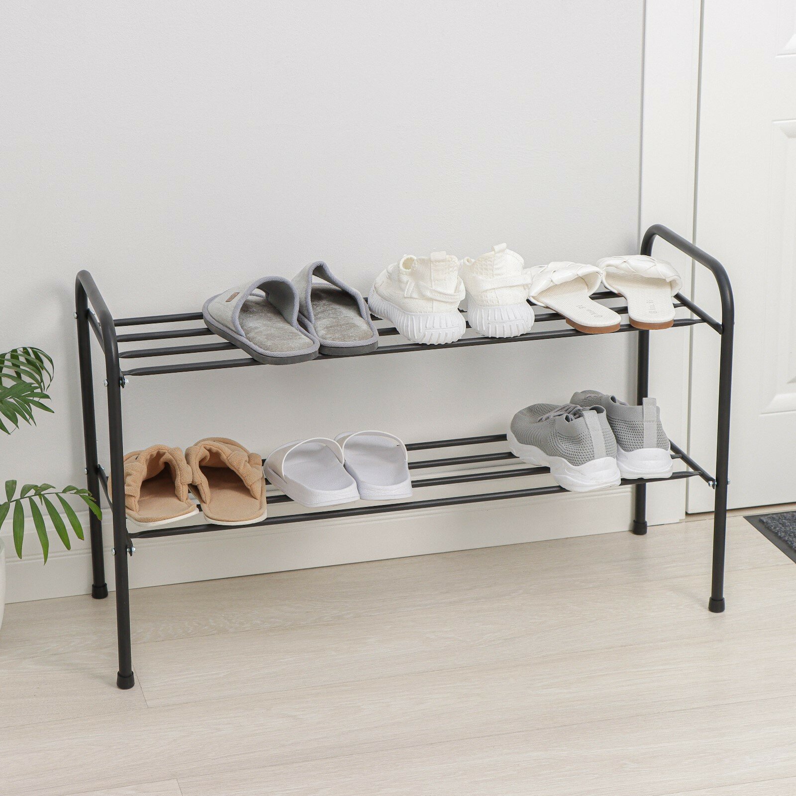 Подставка для обуви, 2 яруса, металл, 82.5×32×48.5 см, чёрный