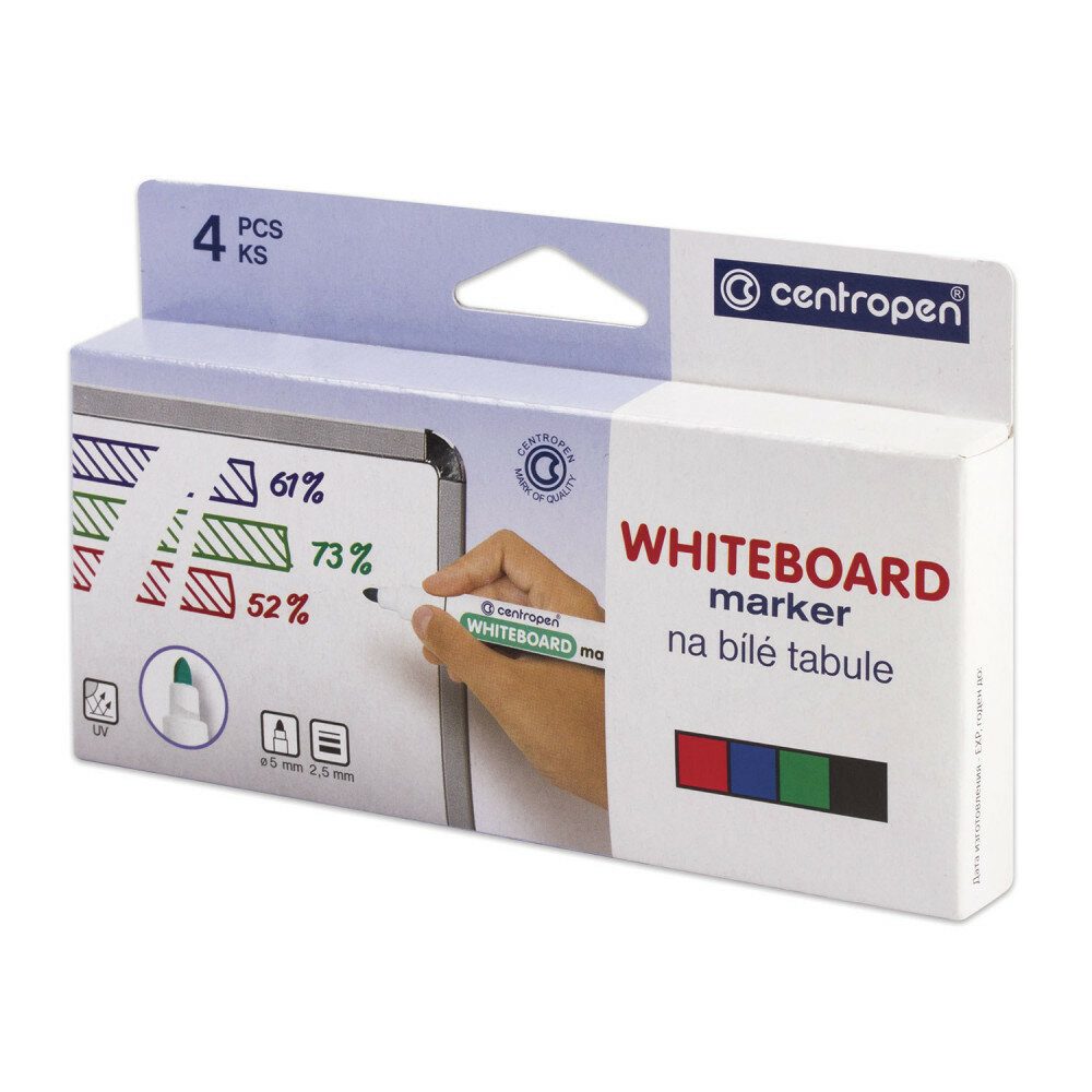 Маркеры стираемые для белой доски 4 цвета CENTROPEN "Dry-Wipe", 2,5 мм, 8559/4, 5 8559 0401