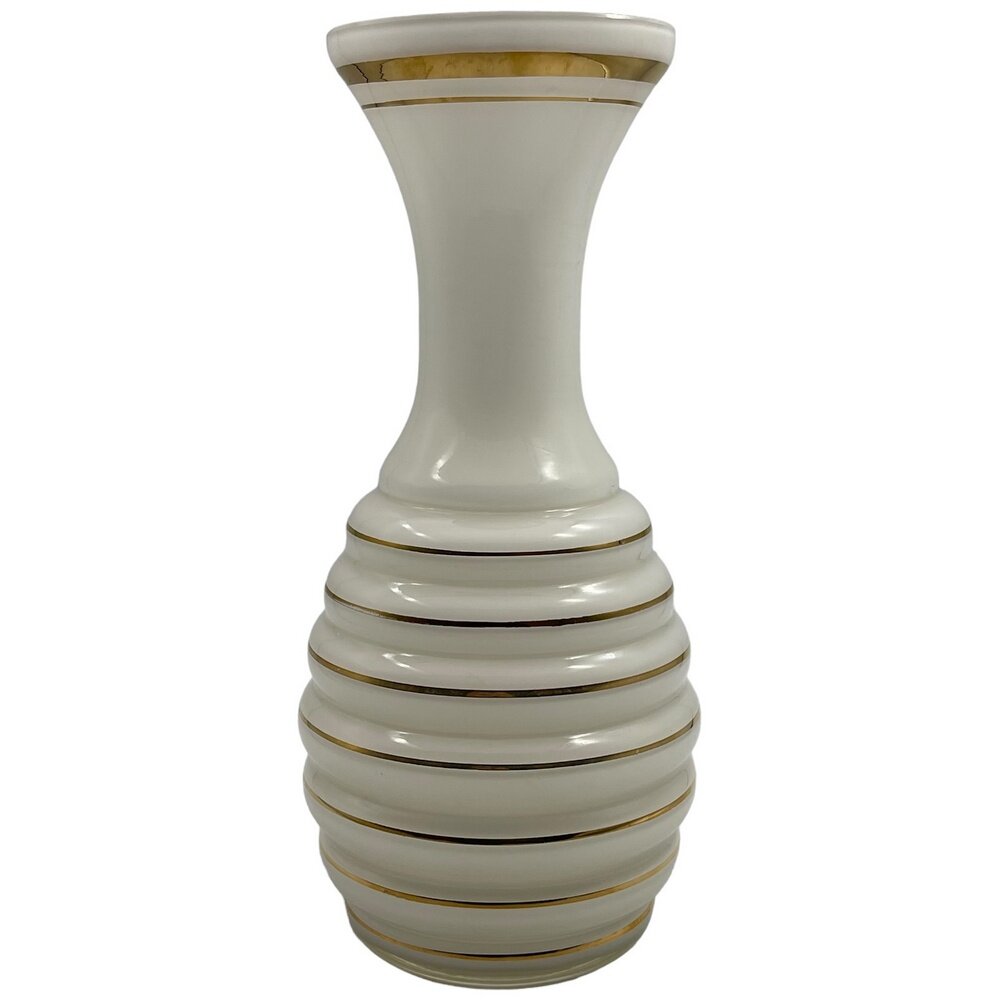 Ваза "Утонченная", 23 см, стекло молочное, позолота,1950-1960 гг, СССР