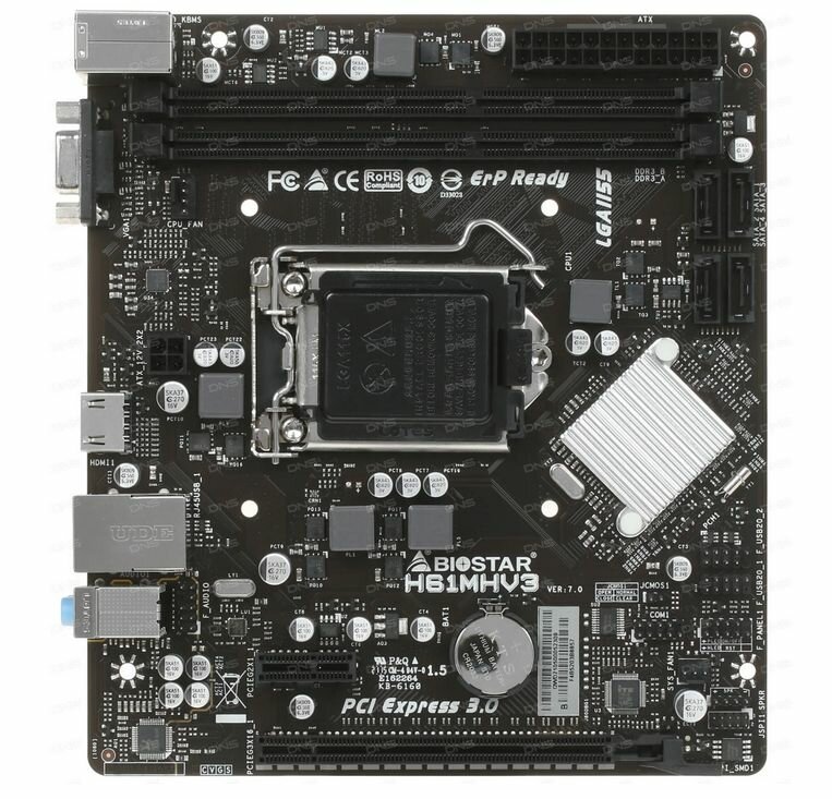 Материнская плата Biostar H61MHV3 (H61MHV3) - LGA 1155, Intel H61, 2хDDR3-1600 МГц, 1хPCI-Ex16, Micro-ATX