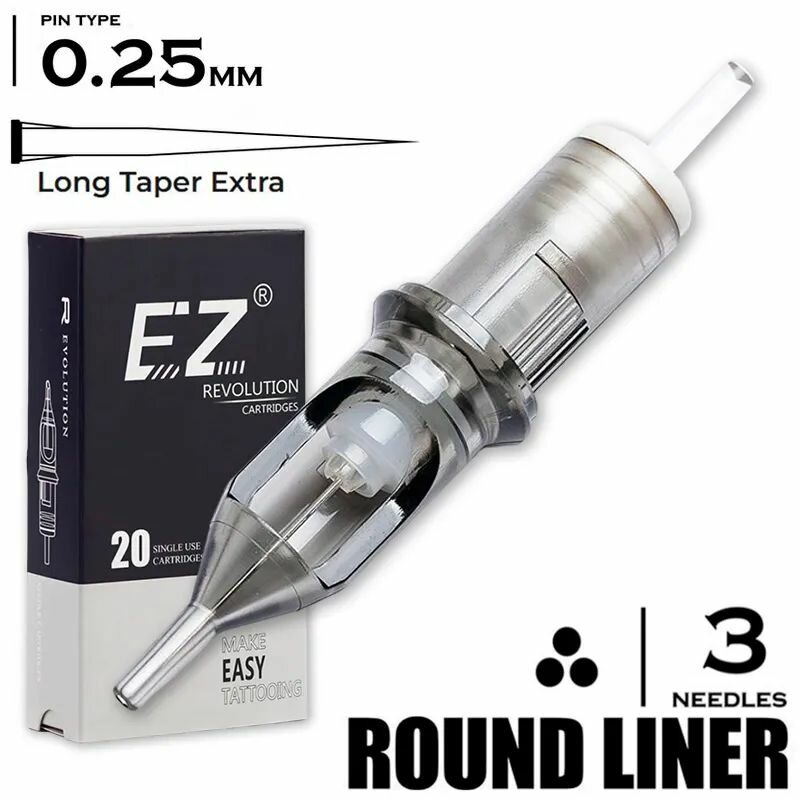 EZ Revolution картриджи для тату и татуажа 25/0803RLT Round Liner Extra, 20шт