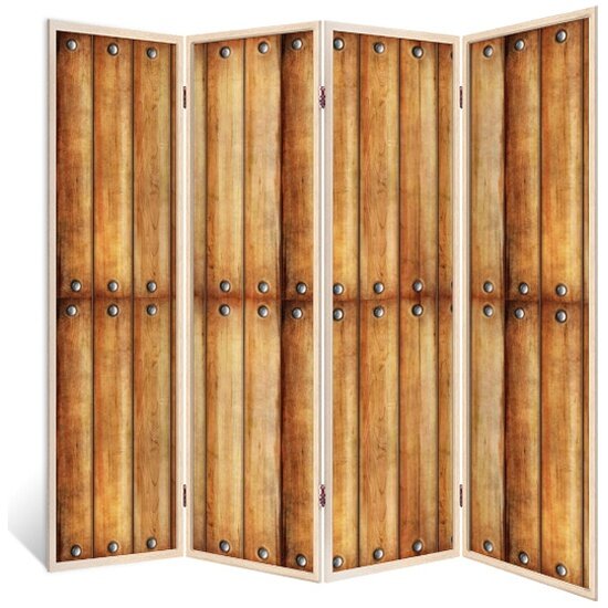 Ширма перегородка Декор Депо для комнаты деревянная "Барвиха лакшари" двухсторонняя с картинкой (уют) 4 створки кремовый дуб 176х185 см 14 кг