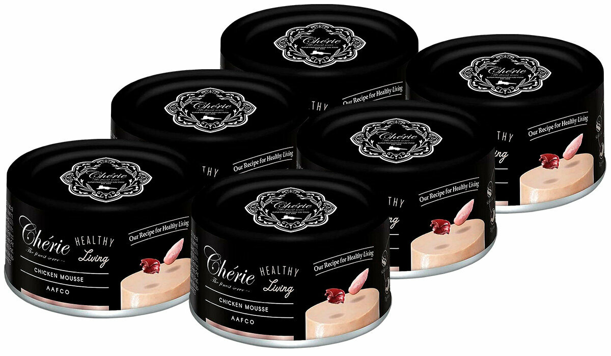 Влажный корм Pettric Cherie Healthy Living Chicken Mousse для взрослых кошек мусс с курицей банка, 80 гр х 6 шт