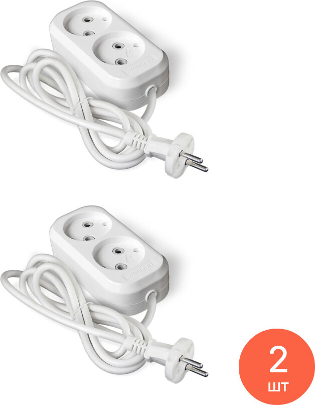 Удлинитель бытовой UNIVersal / Юниверсал Люкс У6-011 М, ПВС 2х0.75, 3 метра 2 розетки, белый 011М-03 (комплект из 2 шт)