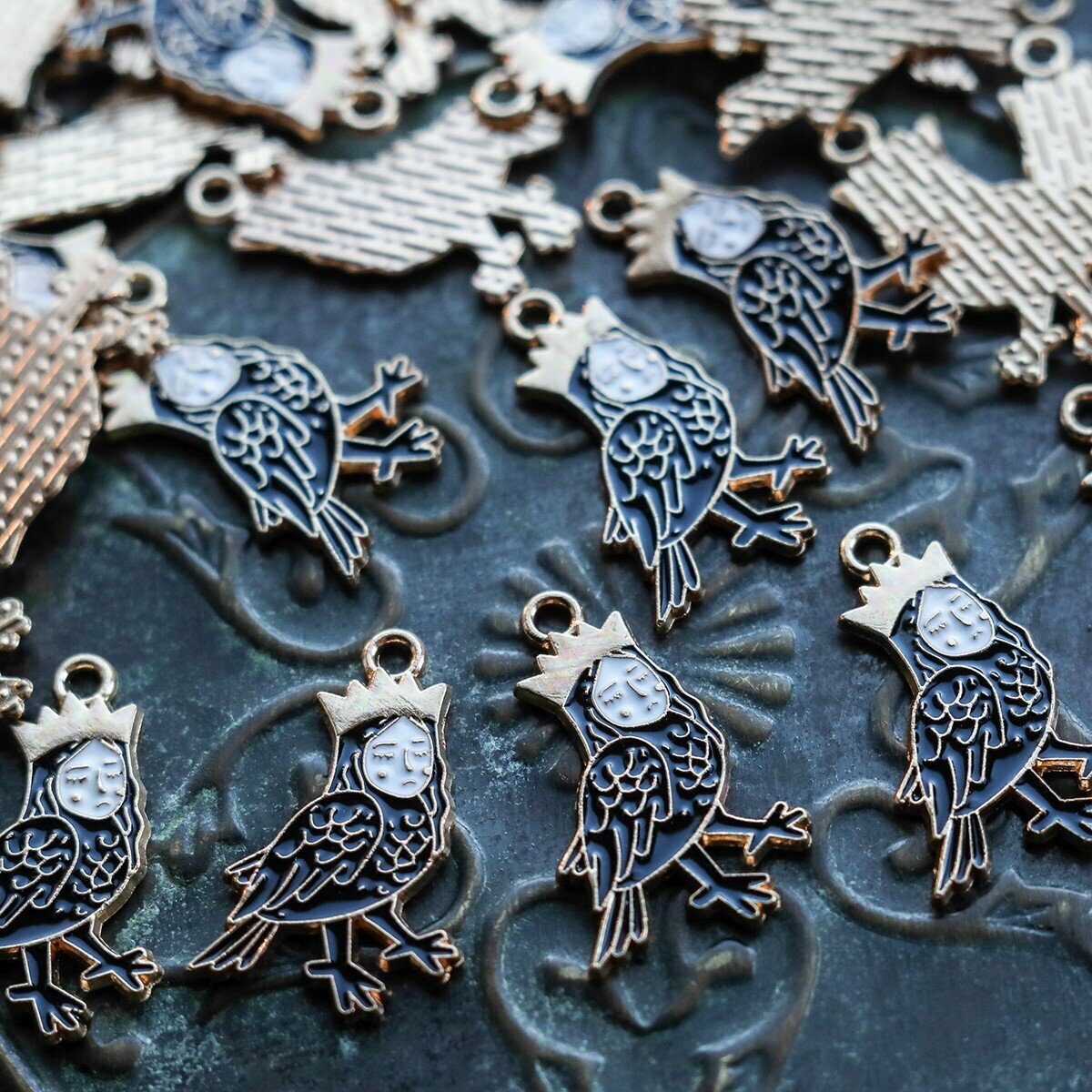 Кулон Подвеска металлическая 4 шт. для рукоделия / браслета / сережек, с эмалью, цвет черный, 25.5x16.5x1.5 мм