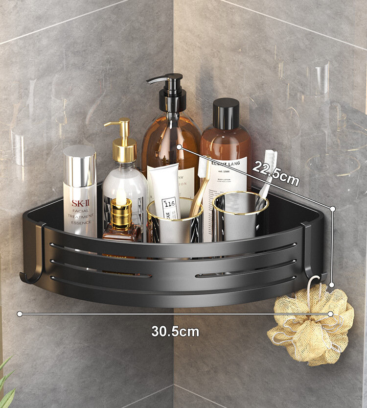 Стеллаж для ванной, алюминиевый, двухслойный, угловой, черный, 6,5 см