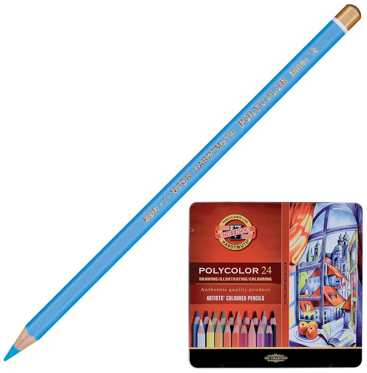 Карандаши цветные художественные KOH-I-NOOR "Polycolor", 24 цвета, 3,8 мм, металлическая коробка