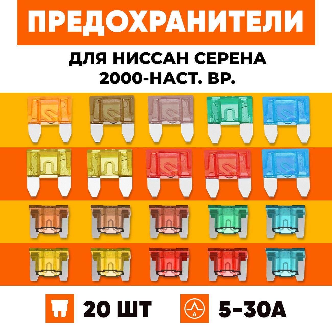 Предохранители Ниссан Серена 2000-наст. вр. набор Мини+Микро 20 шт