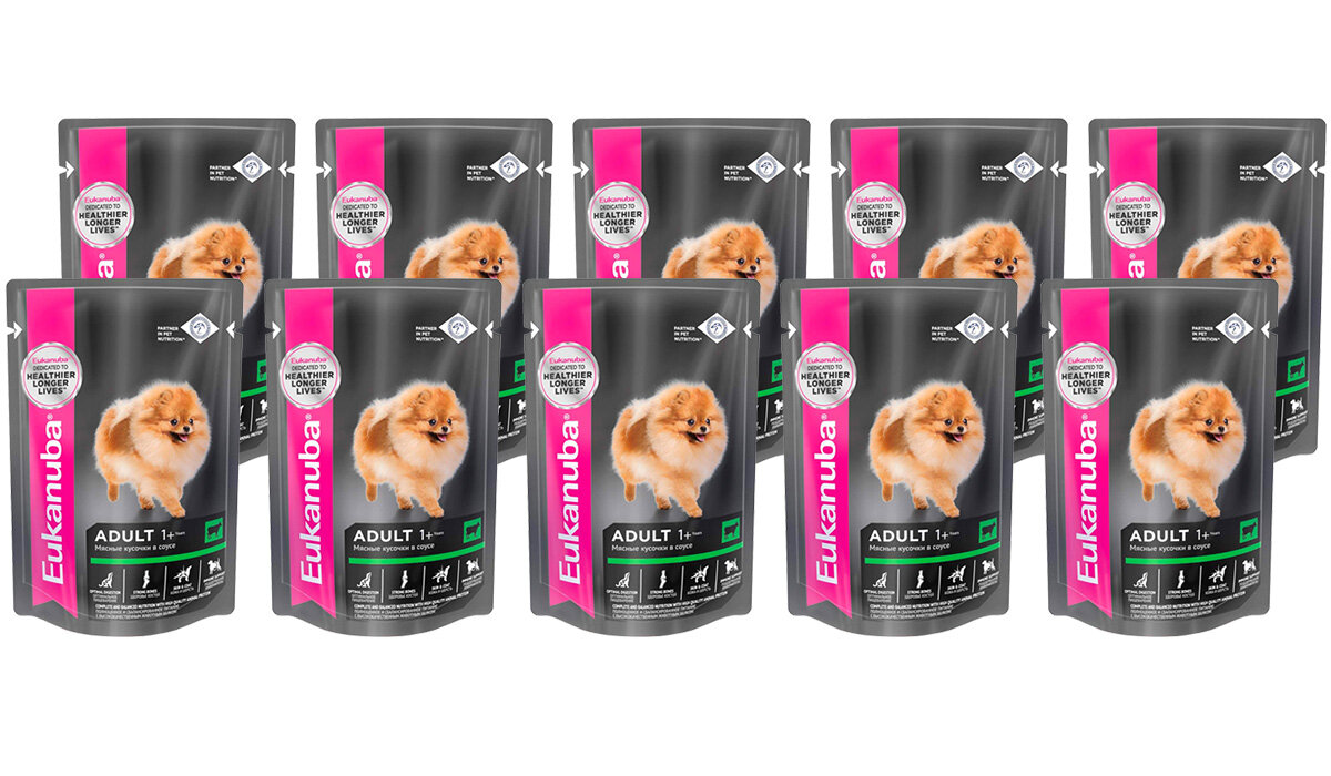 EUKANUBA DOG ADULT BEEF для взрослых собак с говядиной в соусе пауч 100 гр 100 гр х 10 шт