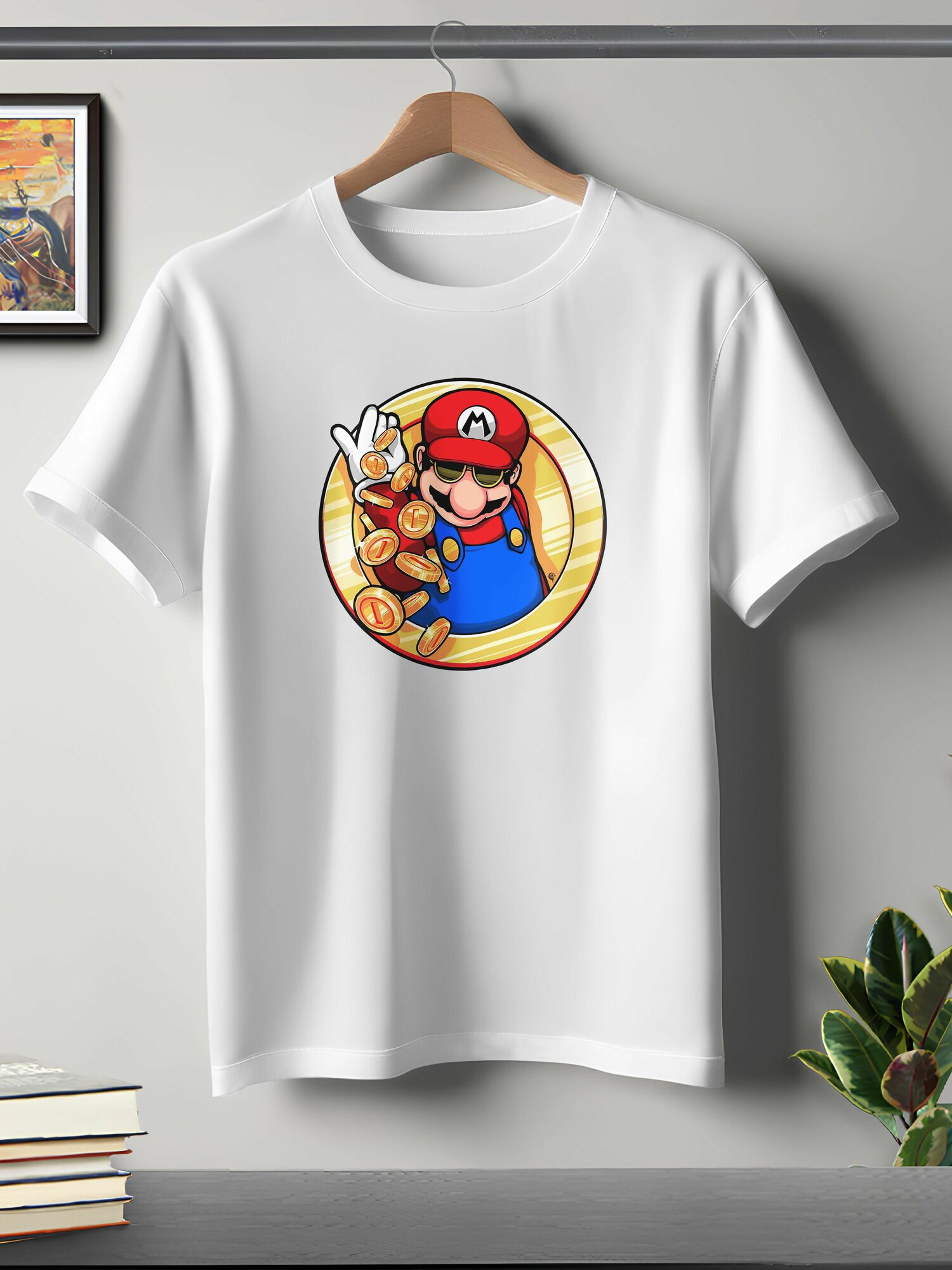 Футболка  Детская ONEQ 116 (6-7) размер с принтом Марио, белая