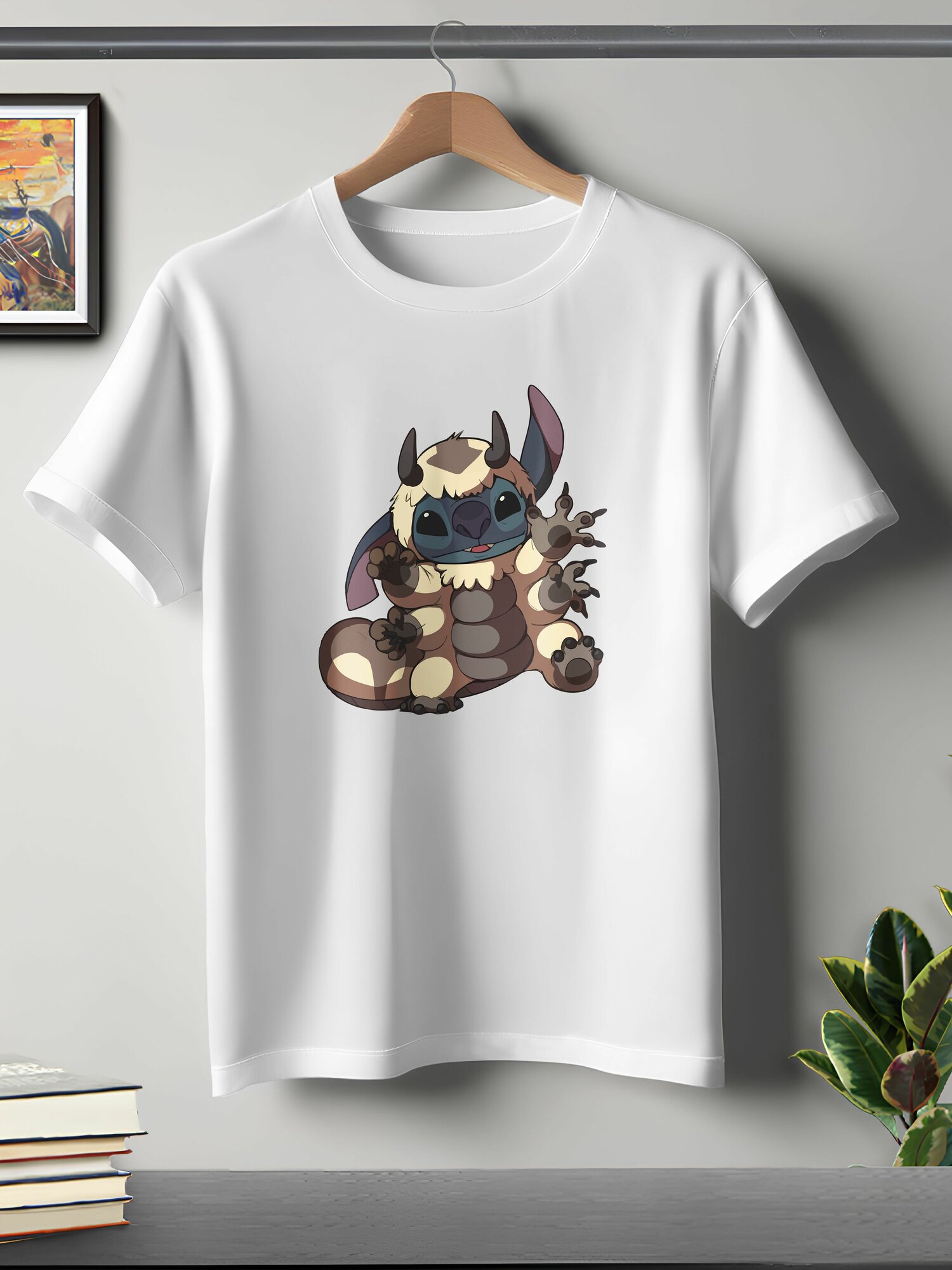 Футболка  Детская ONEQ 110 (5-6) размер с принтом Стич-Аппа, белая