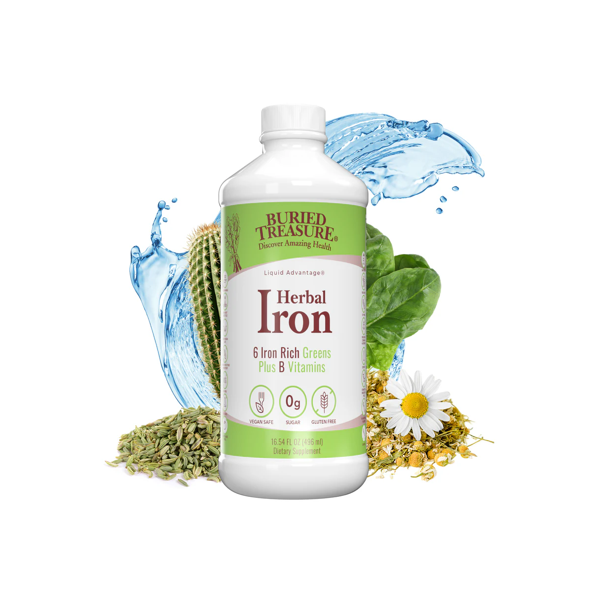 Buried Treasure, Herbal Iron, Железо в жидком виде + Витамины группы B, 496 мл.