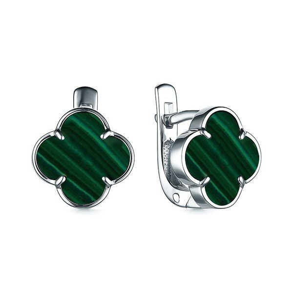 Серьги, серебро, 925 проба, малахит