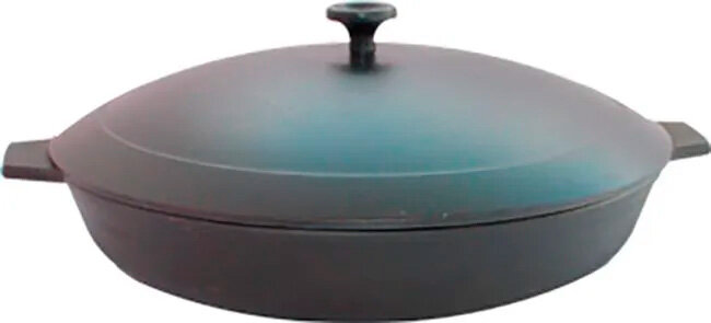 Сковорода Камская посуда у4041 чугунная 240х40 с двумя ушками с алюминиевой крышкой