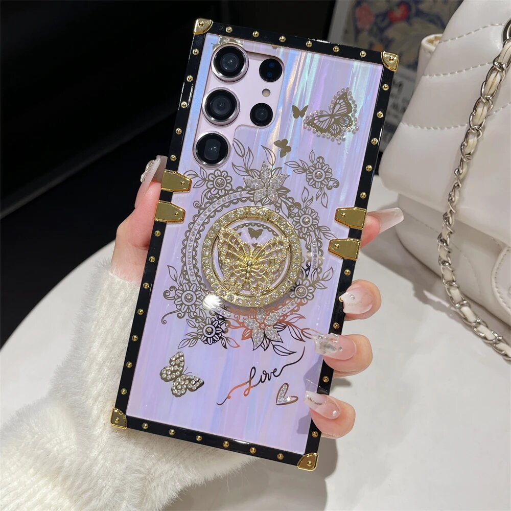 Роскошный чехол Samsung S22 Purple с кольцом-бабочкой