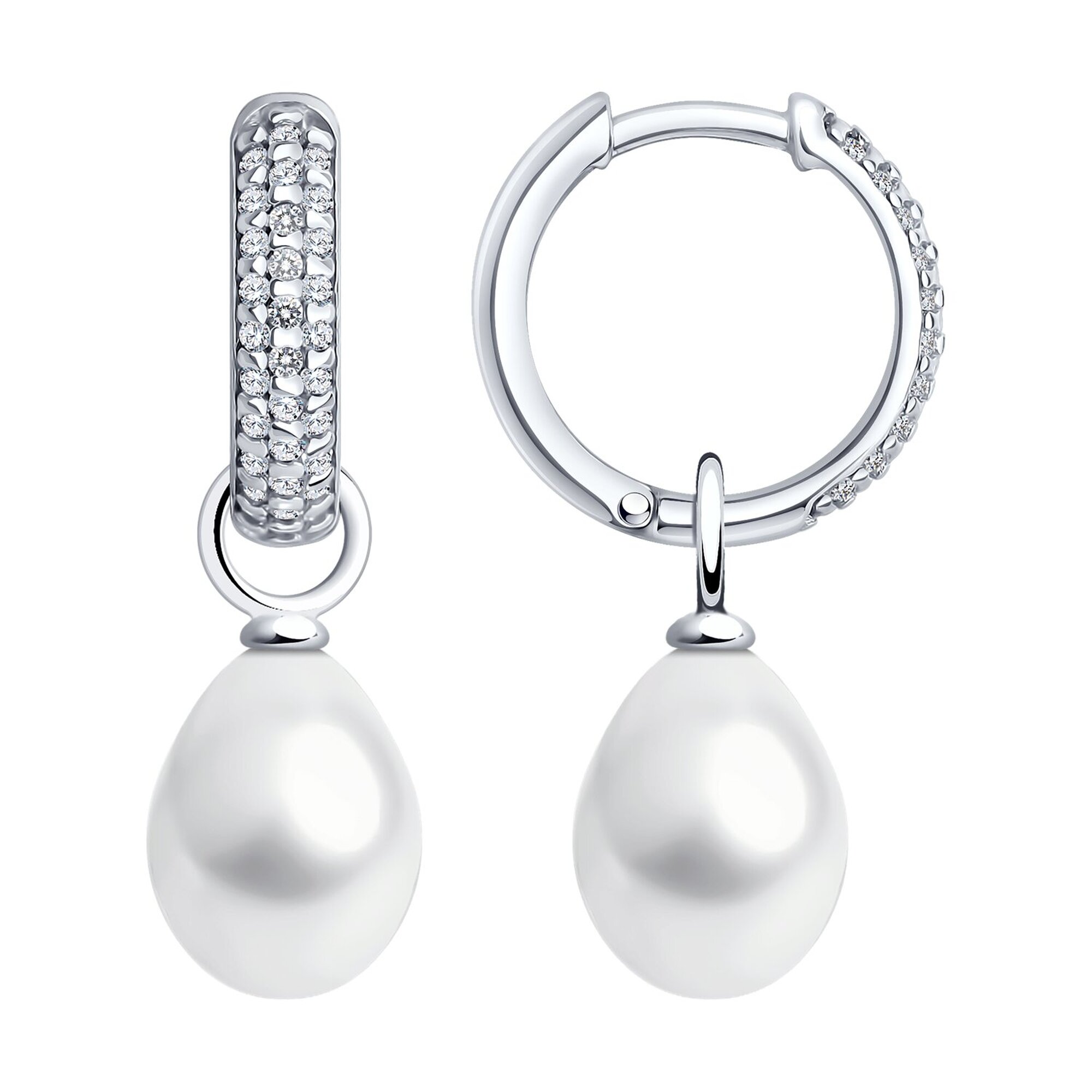 Серьги трансформеры, серебро, 925 проба, родирование, жемчуг, фианит