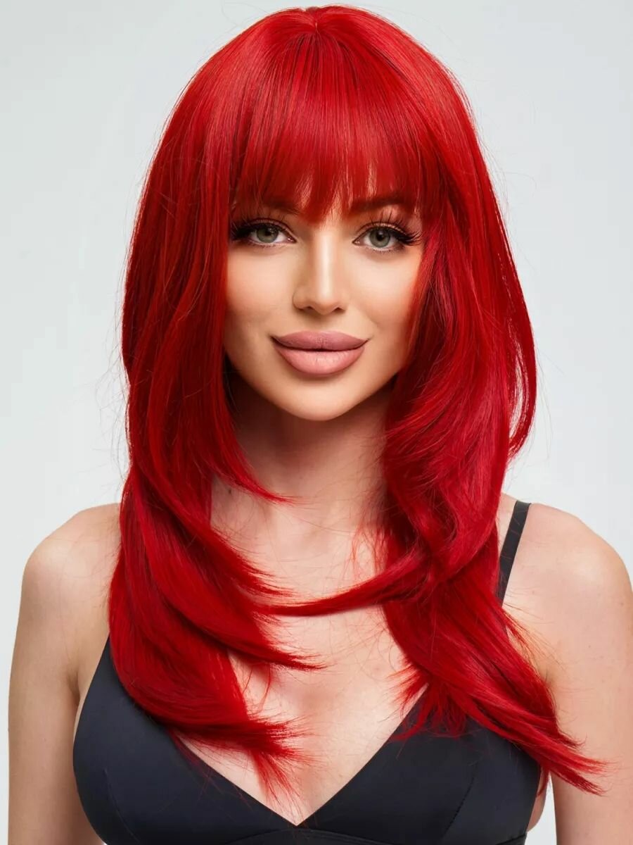 Парик с челкой розовый