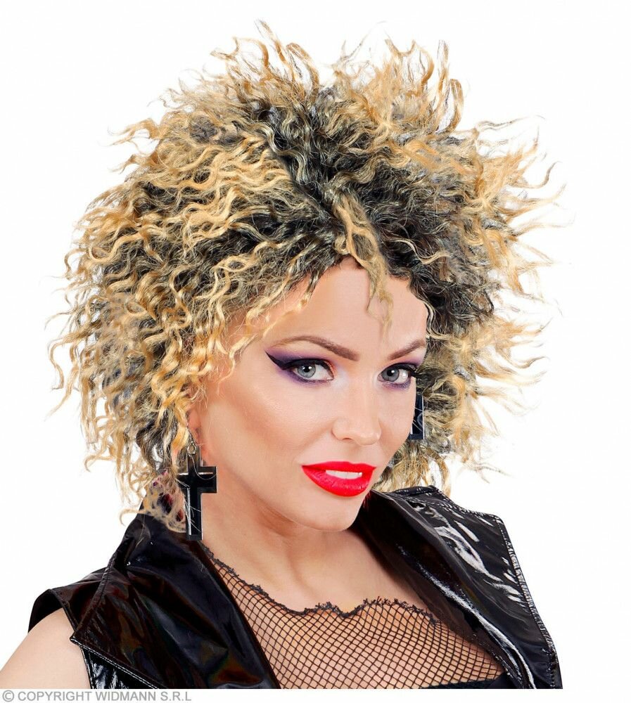 Парик WIDMANN "Поп-Звезда 80-х", объёмный, для вечеринок в стиле диско, размер 56, чёрный/желтый