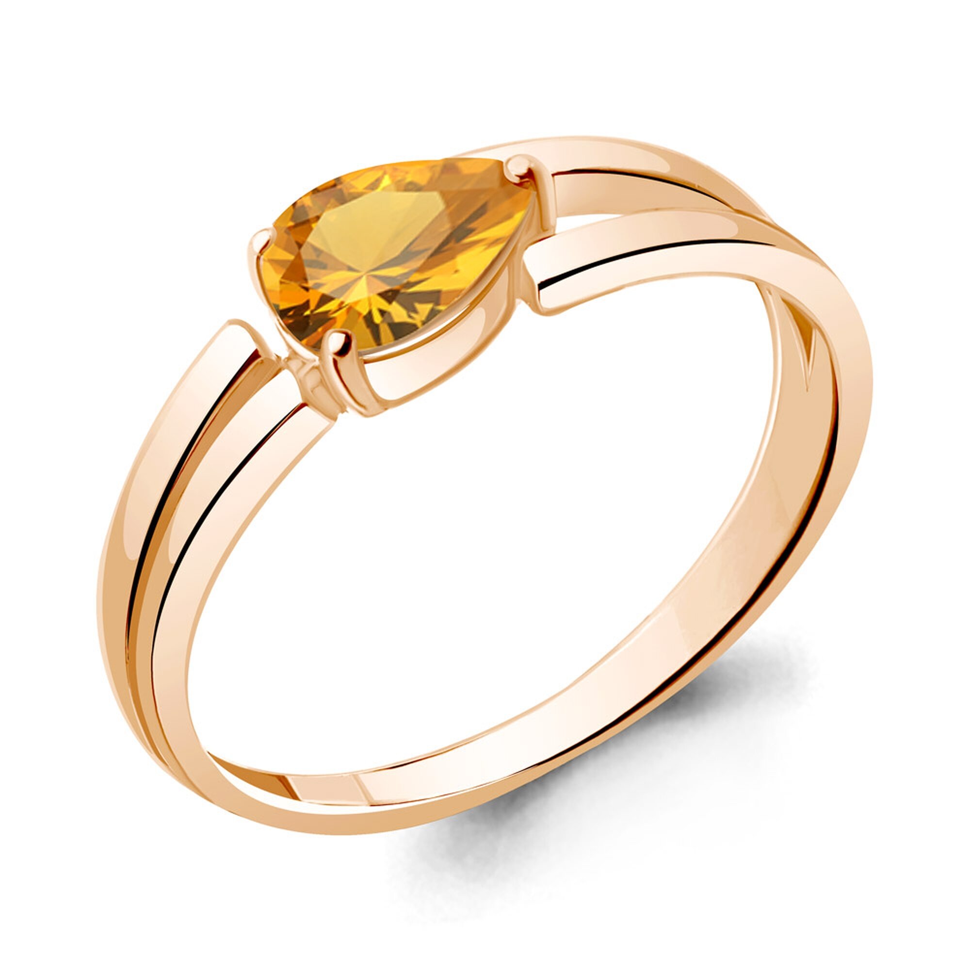 Кольцо, серебро, 925 проба, золочение, цитрин