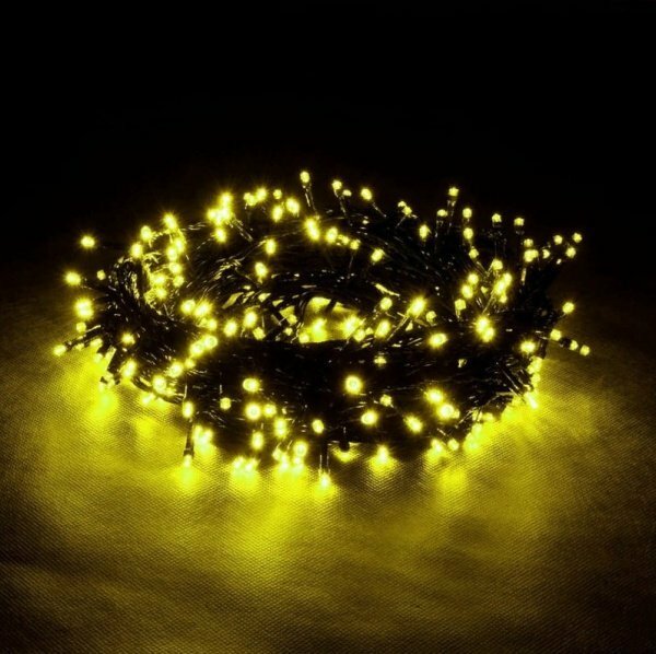 Электрогирлянда "Нить" 100 желтых LED ламп, контроллер 8 режимов, зеленый провод, 10x220