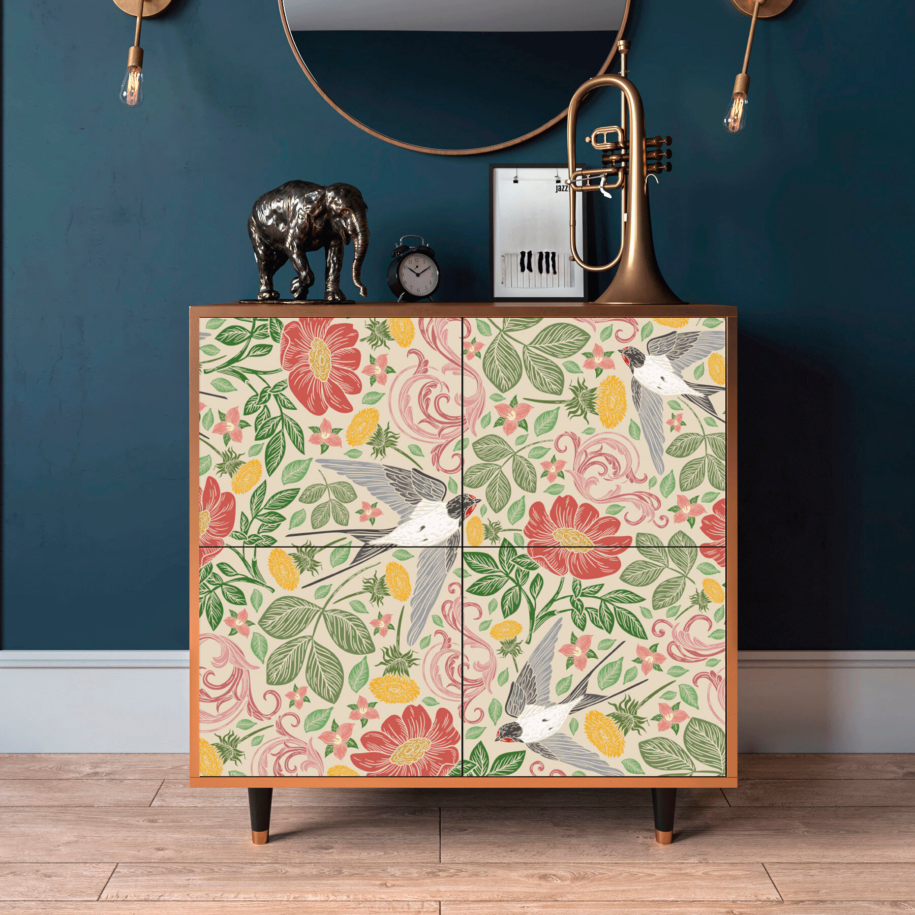 Комод - STORYZ - BS3 Spring Swallow, Размер - 94 x 96 x 48 см, Цвет корпуса - Орех