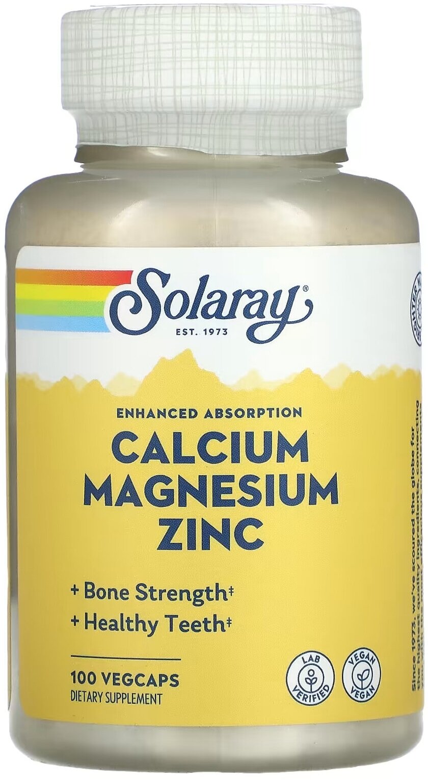 Solaray Calcium Magnesium Zinc (кальций, магний и цинк) 100 капсул