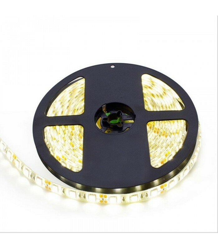 Светодиодная лента SMD 5050, 60 диодов/метр. Стандарт, 12 В. Цвет: теплый белый. IP65. Катушка 5 метров.