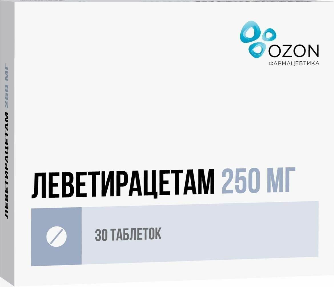 Леветирацетам, таблетки покрытые пленочной оболочкой 250 мг, 30 шт.