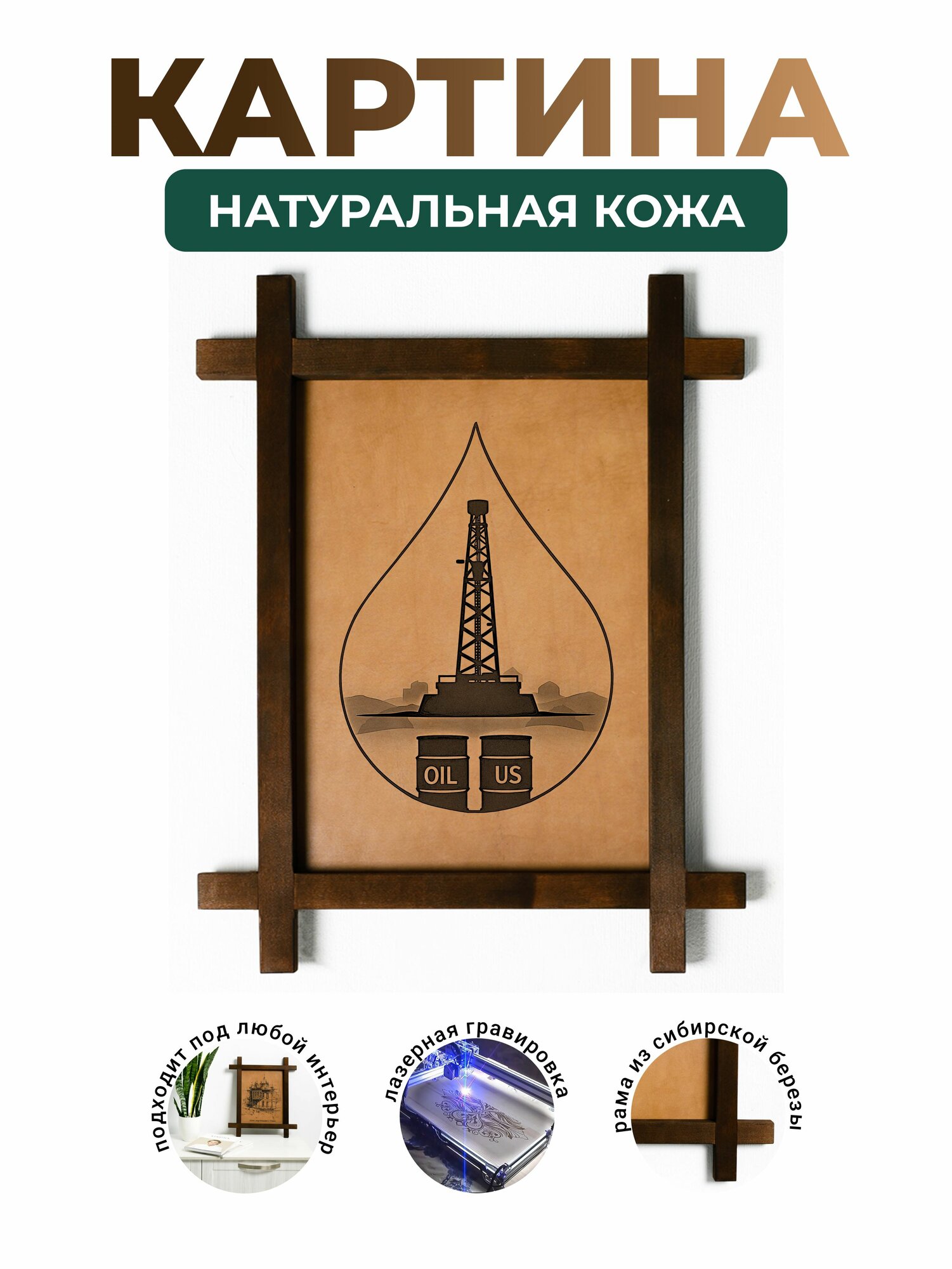 Картина интерьерная из кожи "Нефтяная промышленность №2", BoomGift