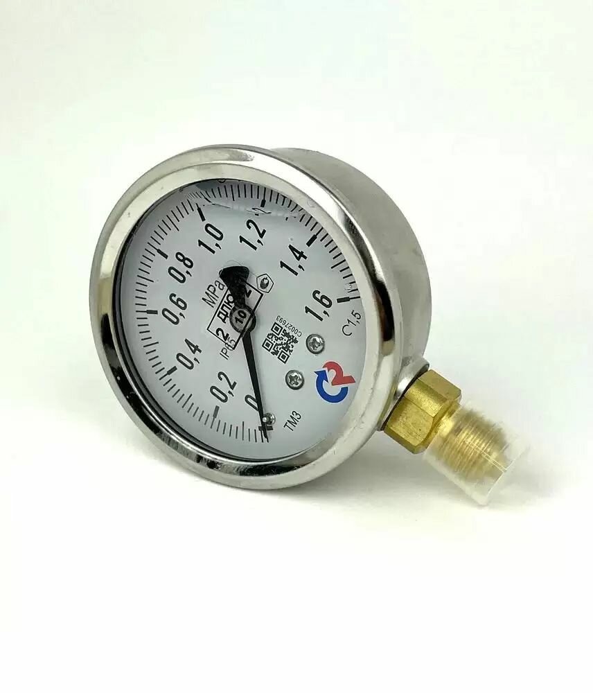 Манометр виброустойчивый ТМ-320Р 16кгс/см2 (1,6MPa) поверка, резьба М12х1,5 с глицерином корпус 63 мм класс точности 2,5 корпус-сталь росма
