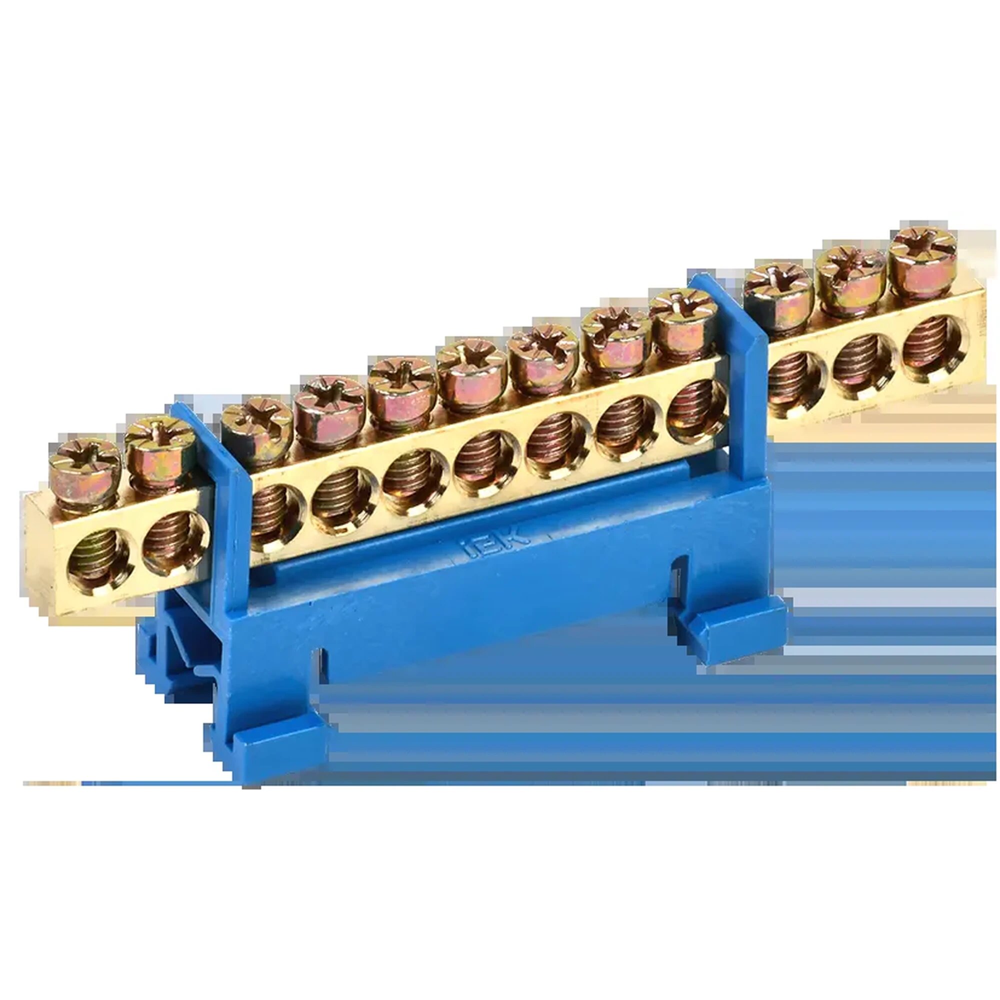 Шина N "ноль" IEK ШНИ-6х9-12-С-С, латунь, 12 контактов, 100А, 400В, длина 85мм, цвет синий