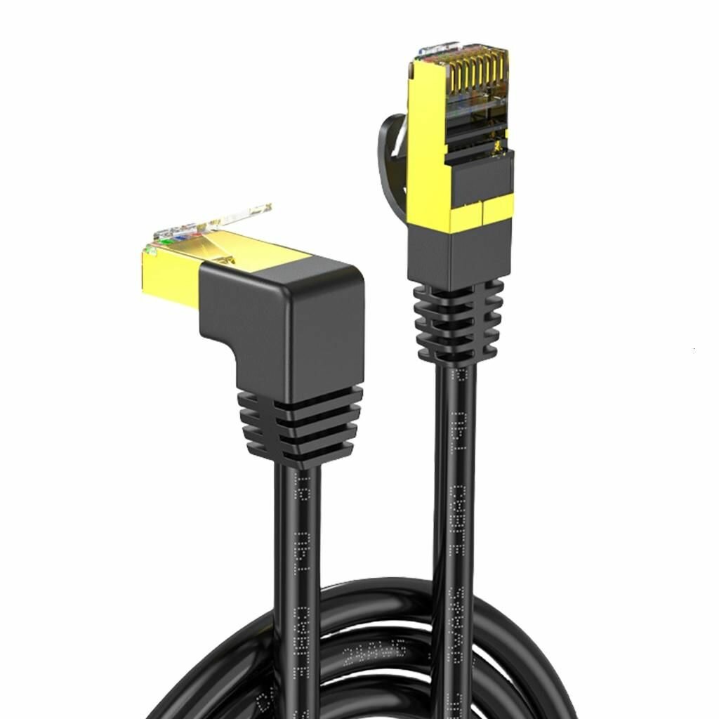 Сетевой кабель cat7 категории 8 10 гигабитный RJ45 с 90-градусным изгибом-1 метр-нижний изгиб