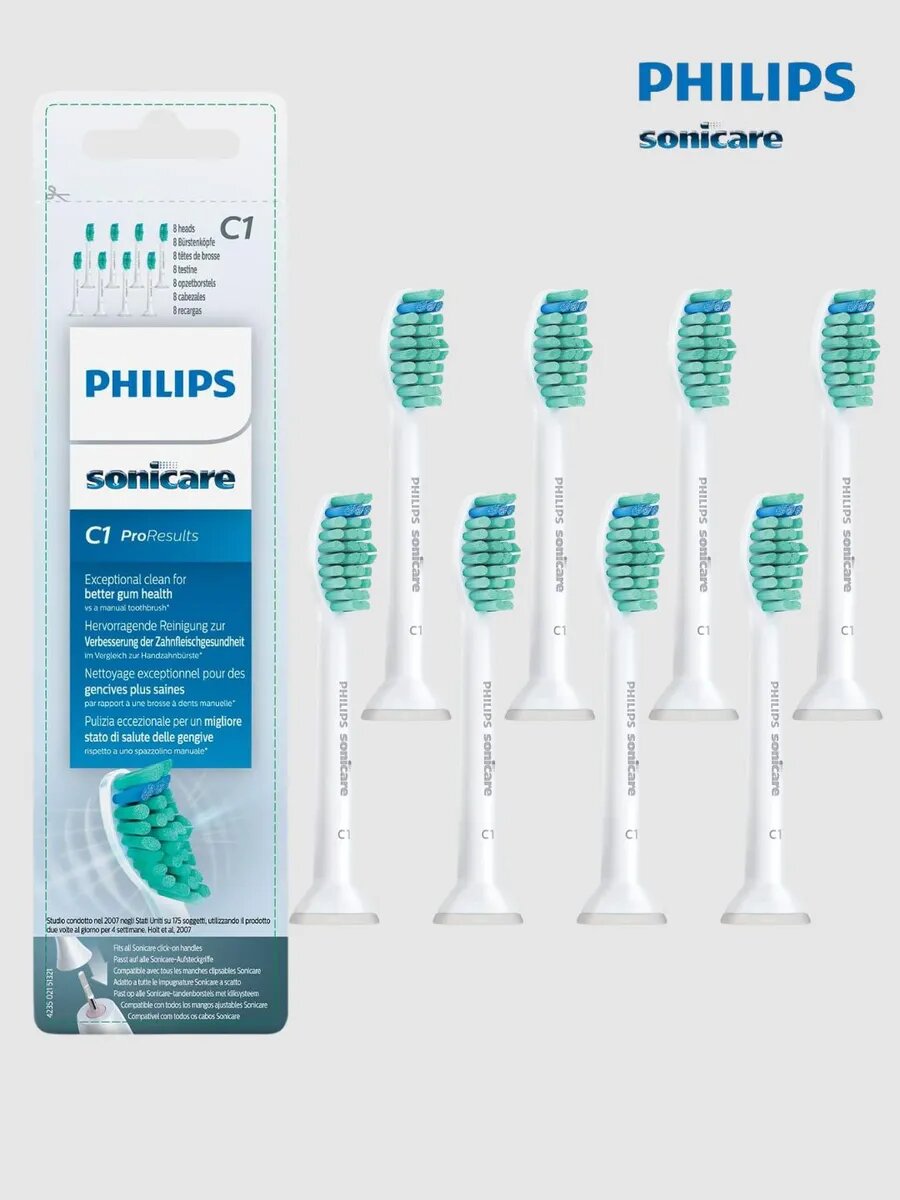 Philips sonicare насадки C1 HX6018/07, Превосходные характеристики, белый, 8 шт!