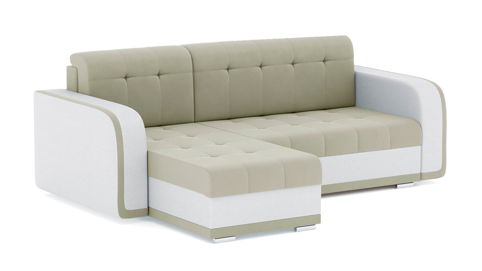 Угловой диван кровать Генри, еврокнижка, угол левый/правый, велюр Зара Лайт 04/кожзам белый