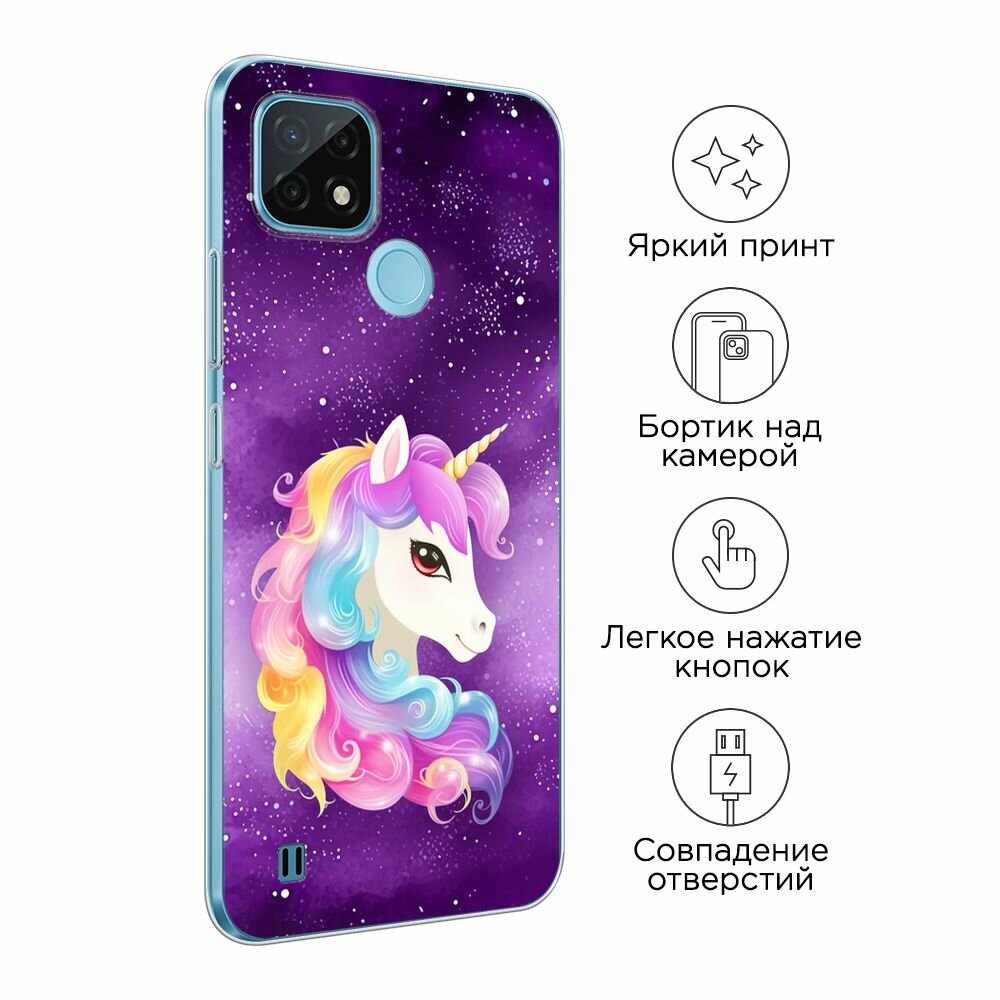 Чехол на Realme C21 / Реалми С21 с принтом "Кудрявый единорог" — фото 1
