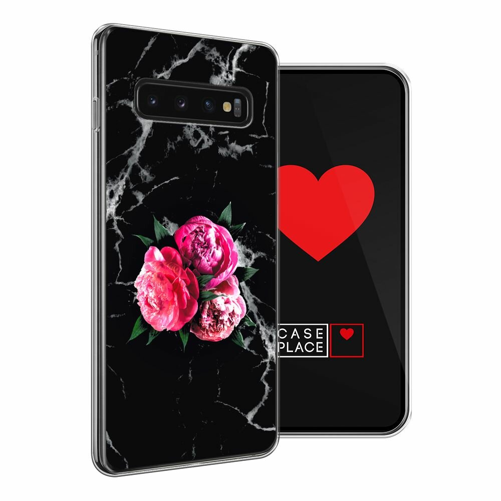 Чехол на Samsung Galaxy S10 / Самсунг Галакси S10 с принтом "Букет на черном мраморе" — фото 1