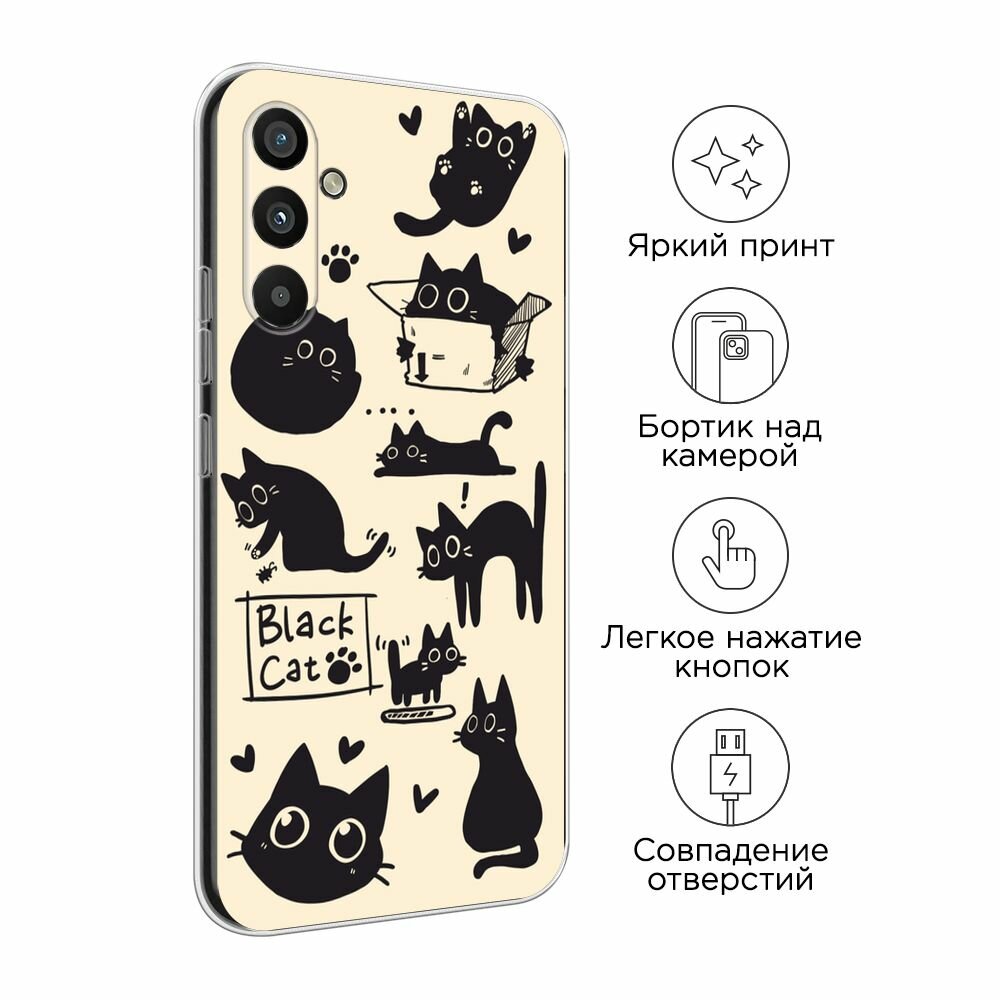 Чехол на Samsung Galaxy A34 / Самсунг A34 с принтом "Чёрный котик рисунки" — фото 1