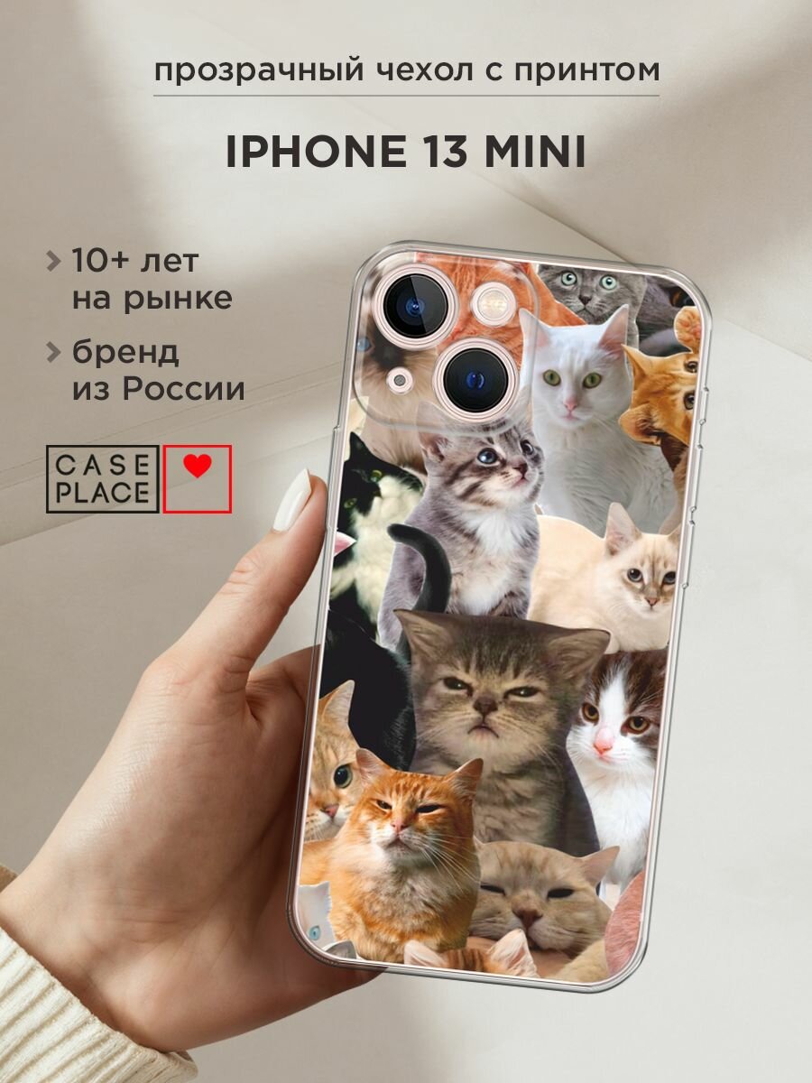 Чехол на Apple iPhone 13 mini / Айфон 13 мини с принтом "Коты из мемов"