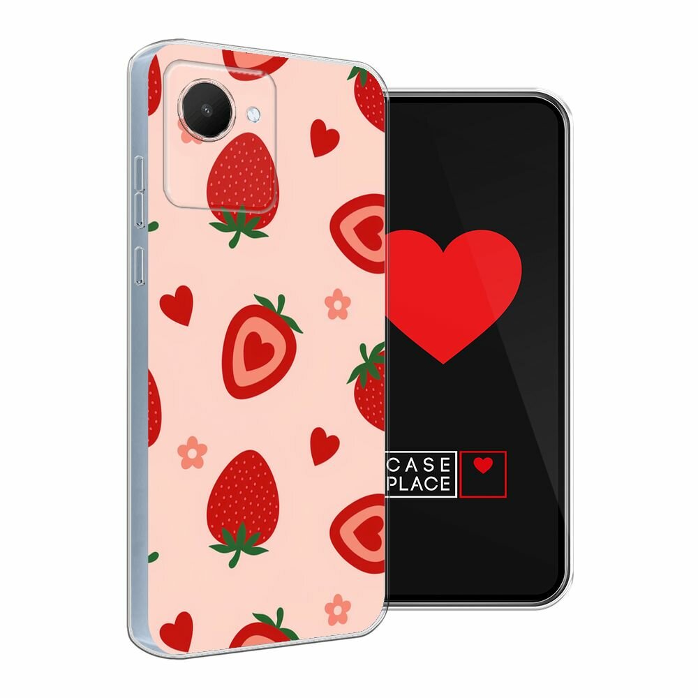 Чехол на Realme C30 / Реалми C30 с принтом "Heart strawberries 1 - 14 февраля" — фото 1