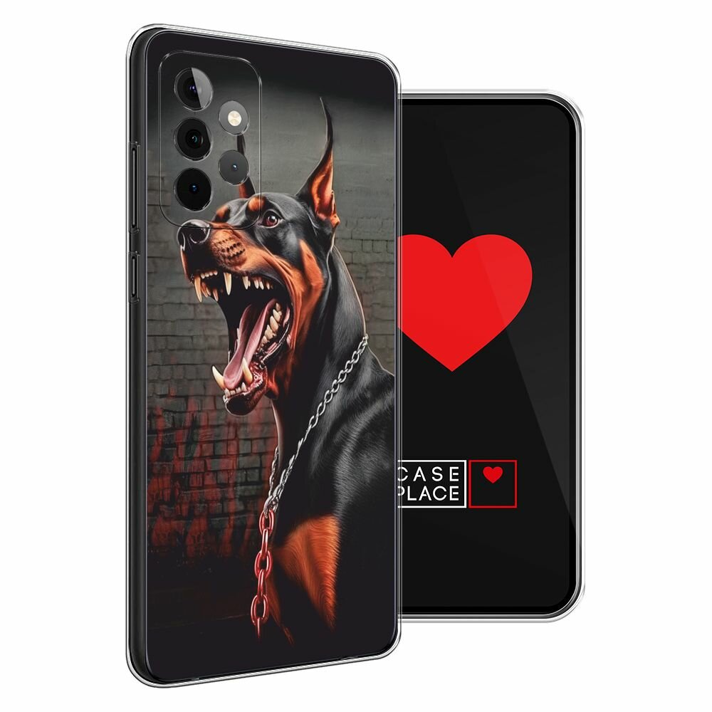 Чехол на Samsung Galaxy A72 / Самсунг Галакси А72 с принтом "Доберман с цепью" — фото 1