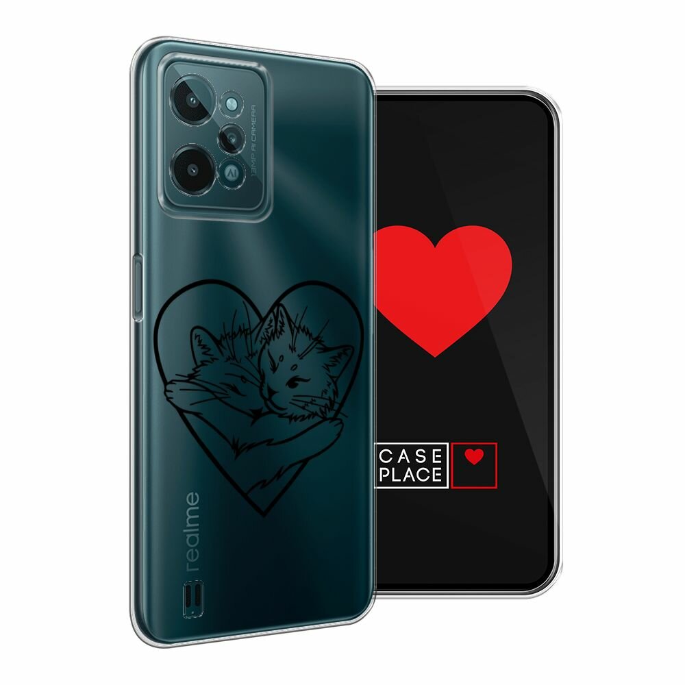 Чехол на Realme C31 / Реалми C31 с принтом "Влюблённые котики рисунок 3 - 14 февраля", прозрачный — фото 1
