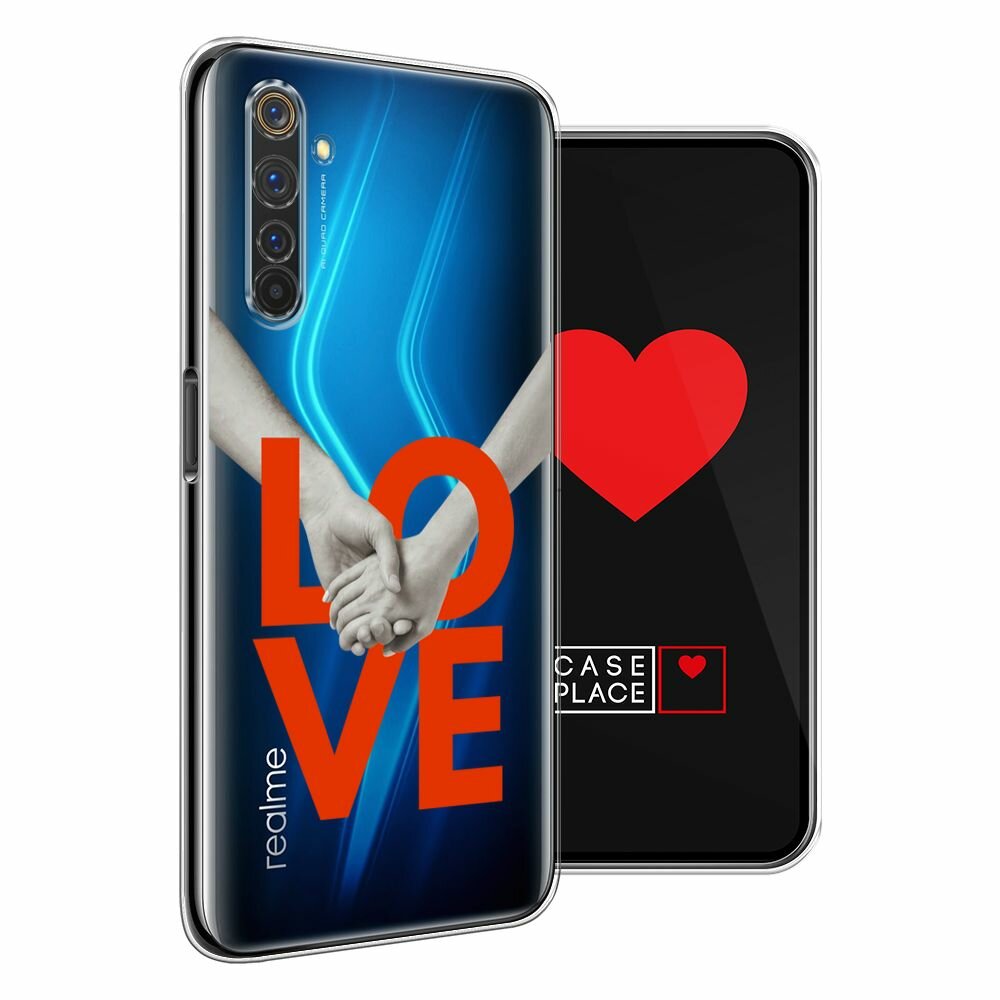 Чехол на Realme 6 Pro / Реалми 6 Про с принтом "Love holding hands - 14 февраля", прозрачный — фото 1