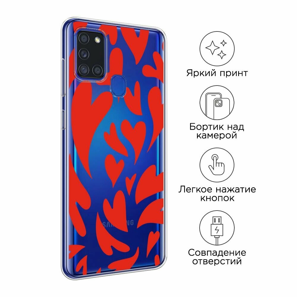 Чехол на Samsung Galaxy A21s / Самсунг Галакси A21s с принтом "Crazy hearts 2 - 14 февраля", прозрачный — фото 1