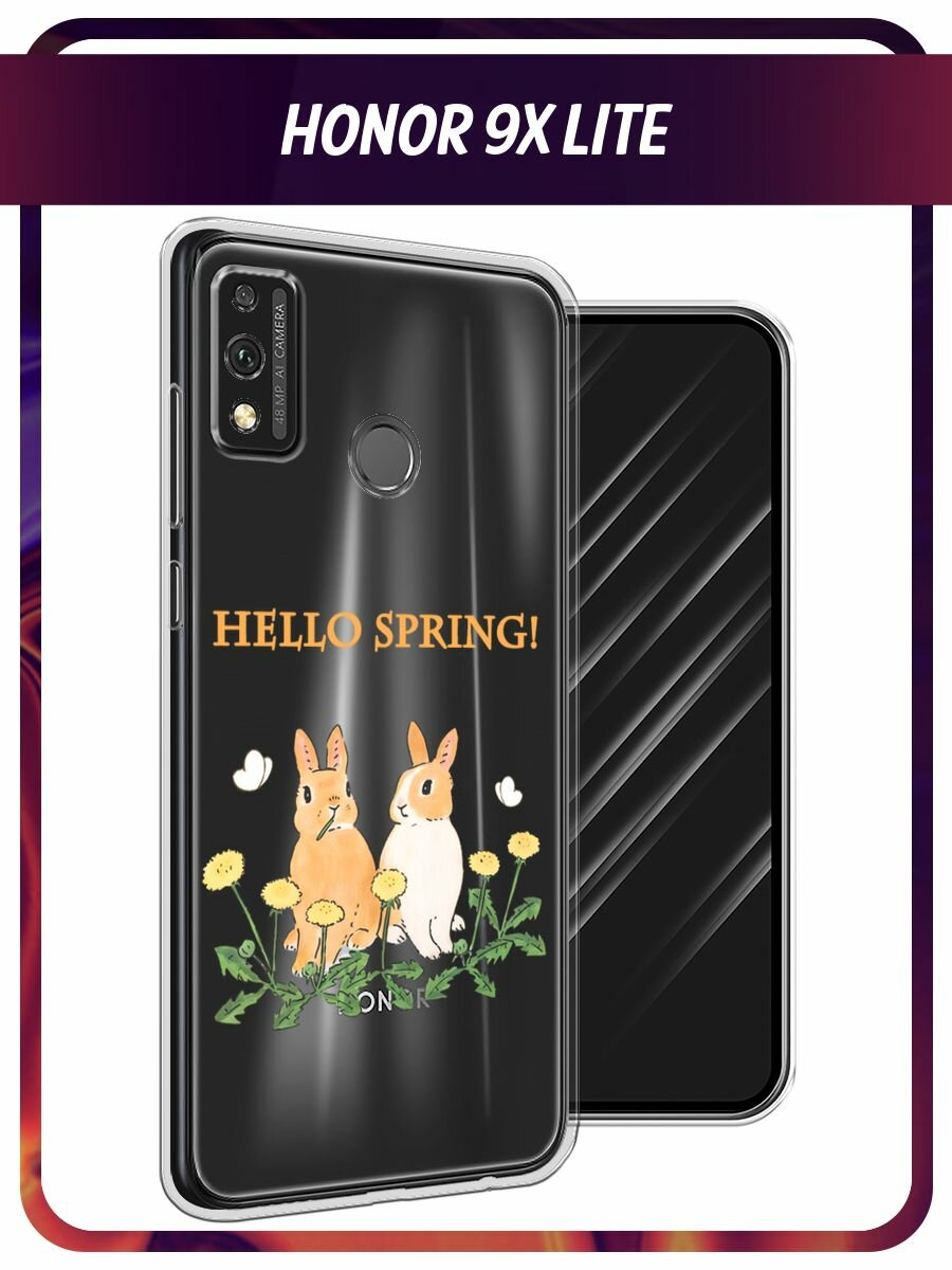 Чехол на Honor 9X Lite / Хонор 9X Лайт с принтом Весенние кролики, прозрачный