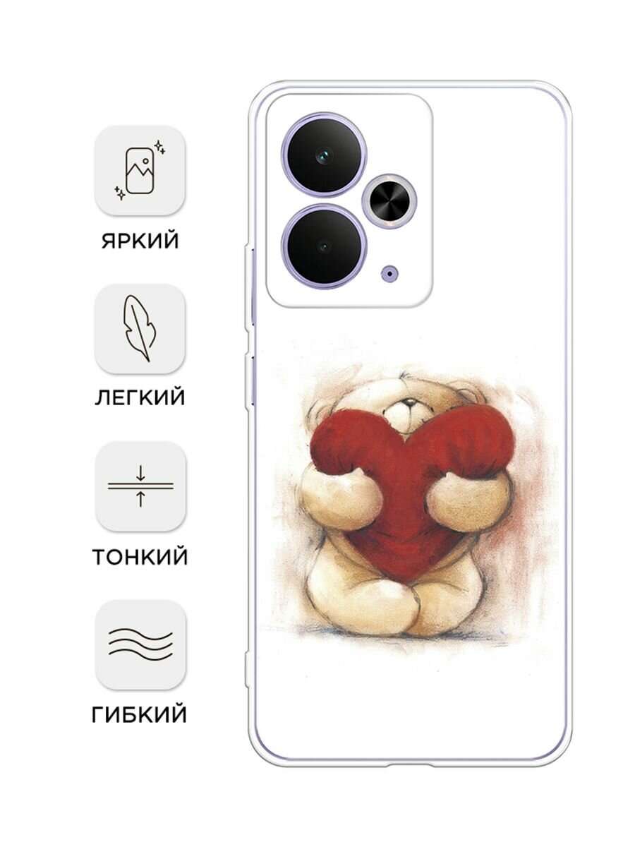 Чехол на Realme 14T / Реалми 14Т с принтом "Мишка с сердцем 1" — фото 1
