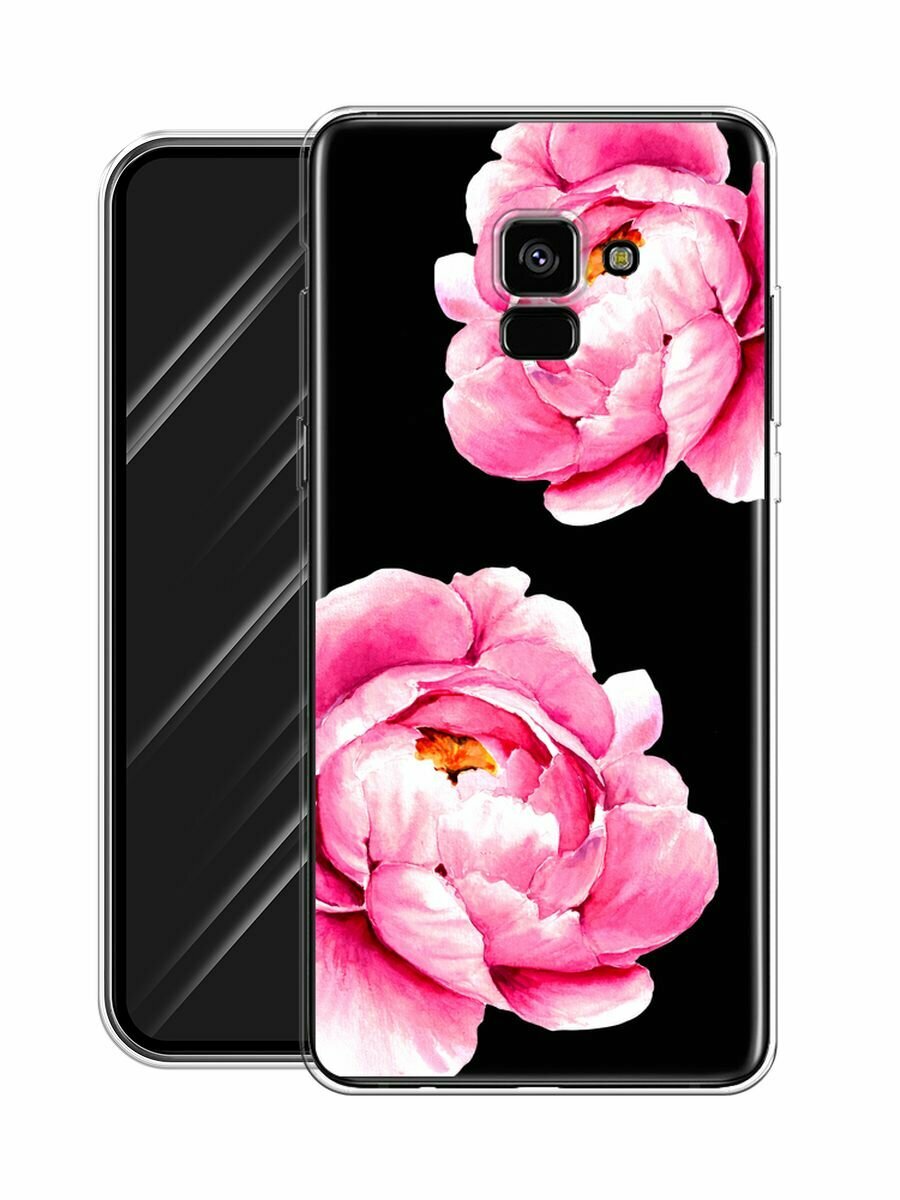 Чехол на Samsung Galaxy A8 + / Самсунг Галакси А8 Плюс 2018 с принтом "Open peonies", прозрачный — фото 1