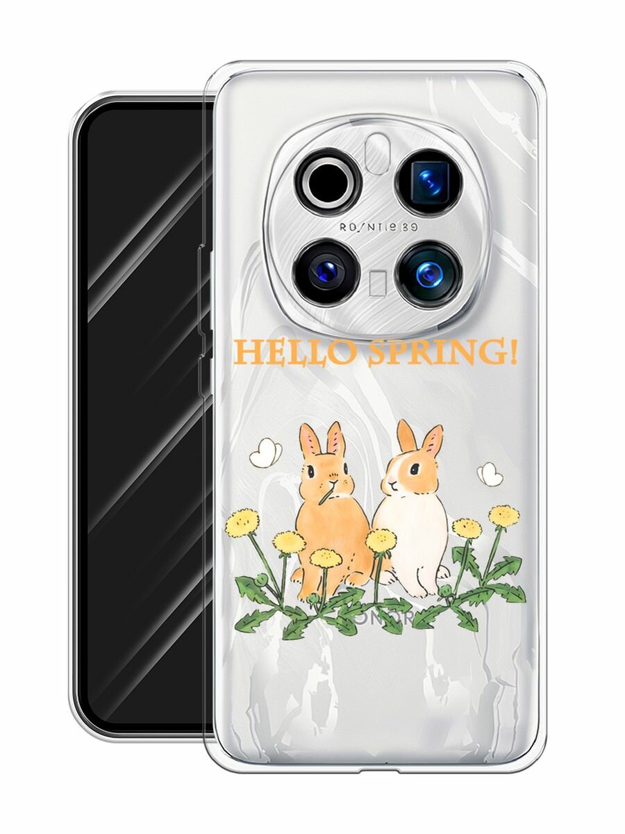Чехол на Honor Magic 7 Pro / Хонор Мэджик 7 Про с принтом "Весенние кролики", прозрачный — фото 1