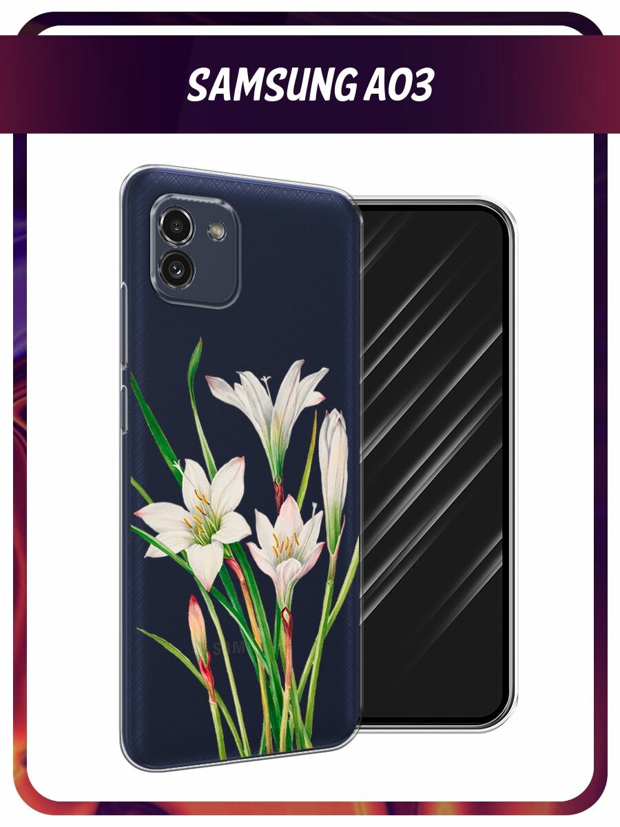 Чехол на Samsung Galaxy A03 / Самсунг Галакси А03 с принтом "White lily", прозрачный
