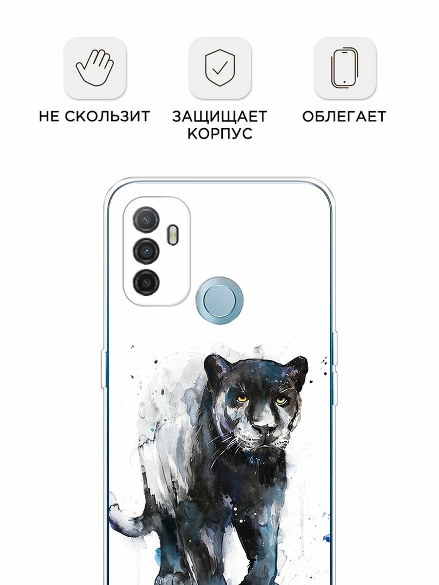 Силиконовый чехол на Oppo A53 / Оппо А53 с принтом "Пантера арт 3" — фото 1