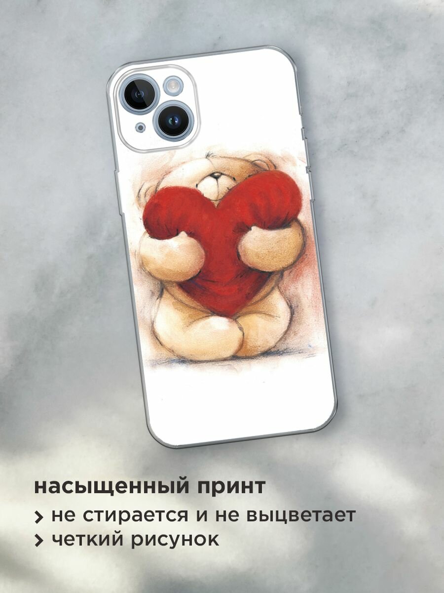 Чехол на Apple iPhone 14 / Айфон 14 с принтом "Мишка с сердцем 1" — фото 1